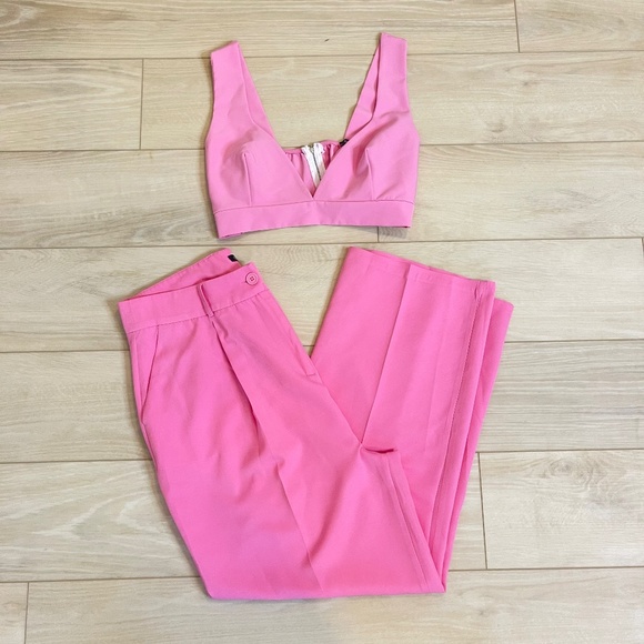Boohoo | Pants & Jumpsuits | Boohoo Pink V Neck Crop Top Tailored Wide ...